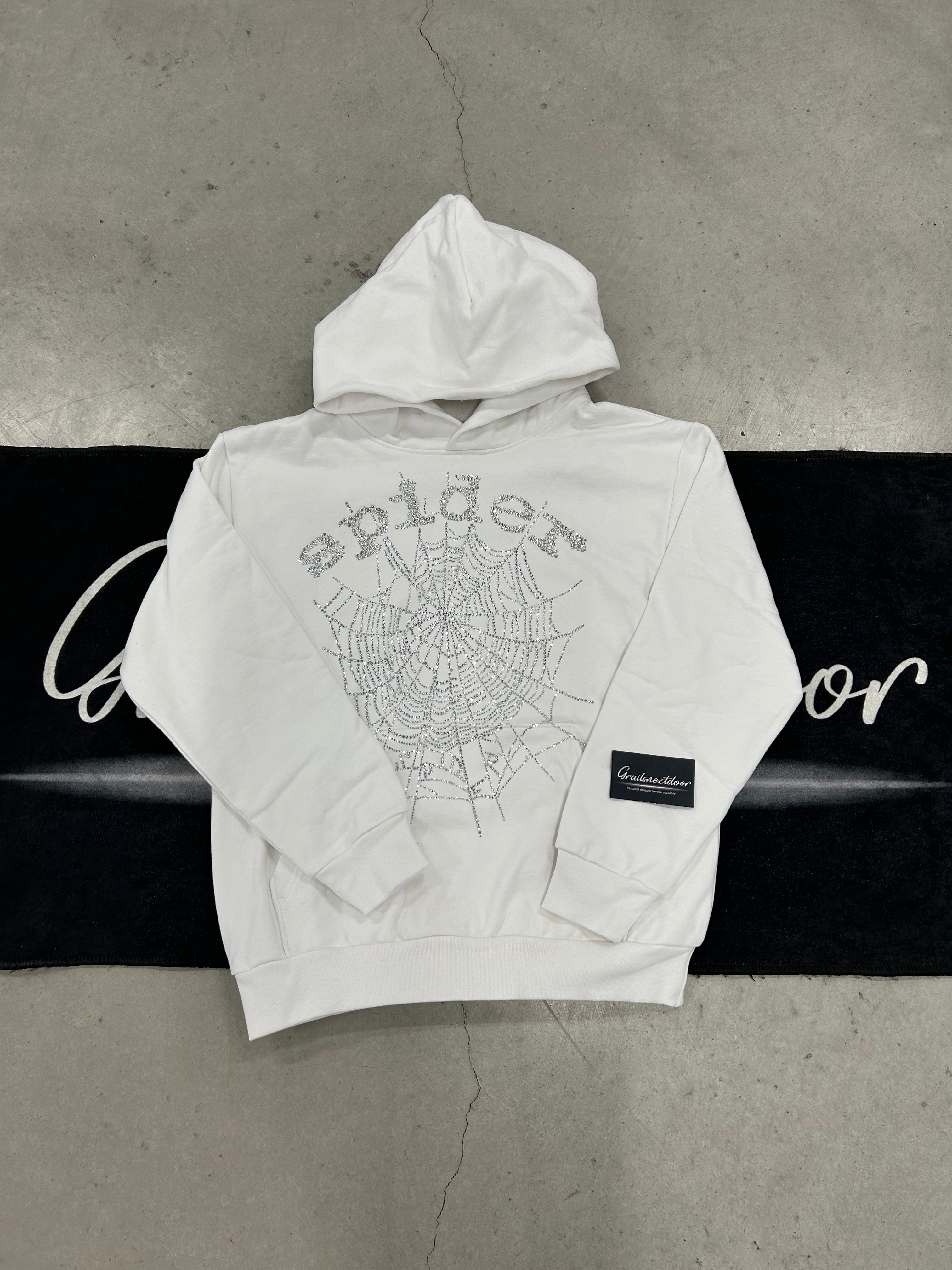 Sp5der "white rhinestone" hoodie – GRAILS NEXT DOOR
